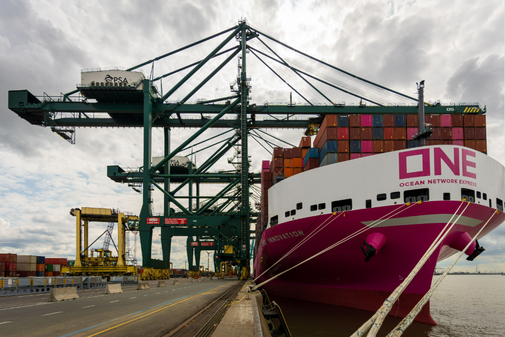 Bijna 400 meter lang en knalroos: op twee na grootste containerschip ...