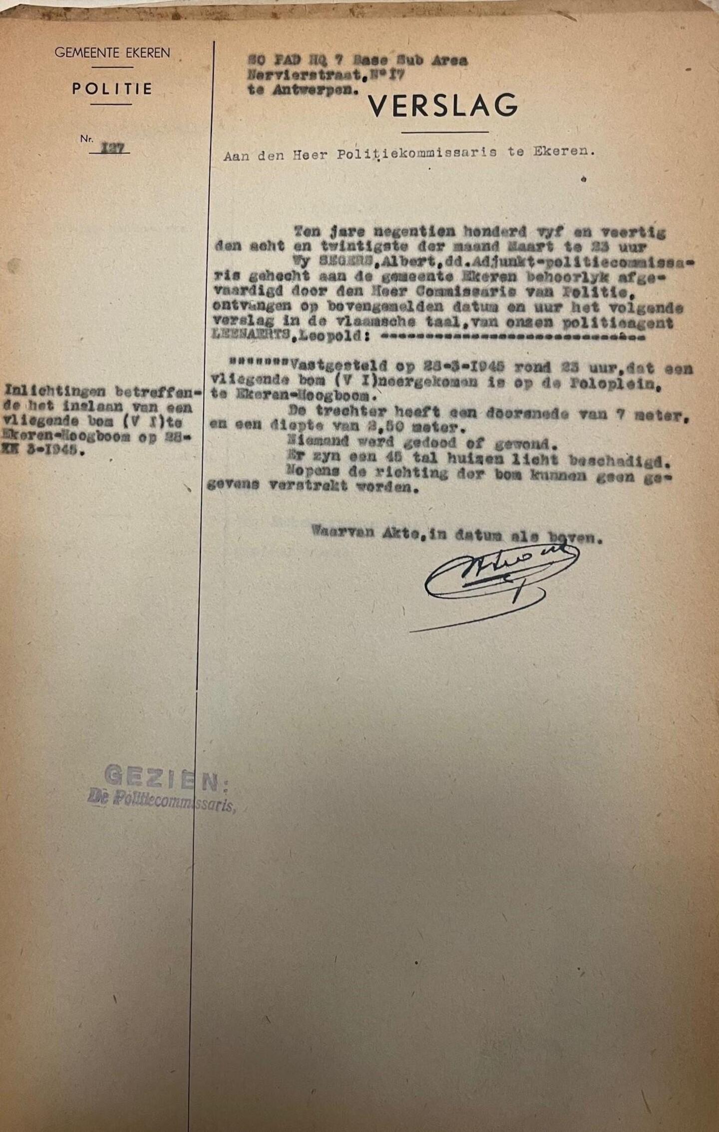 Op 28 maart 1945 valt laatste V-bom in Ekeren: “Men leefde met een ...