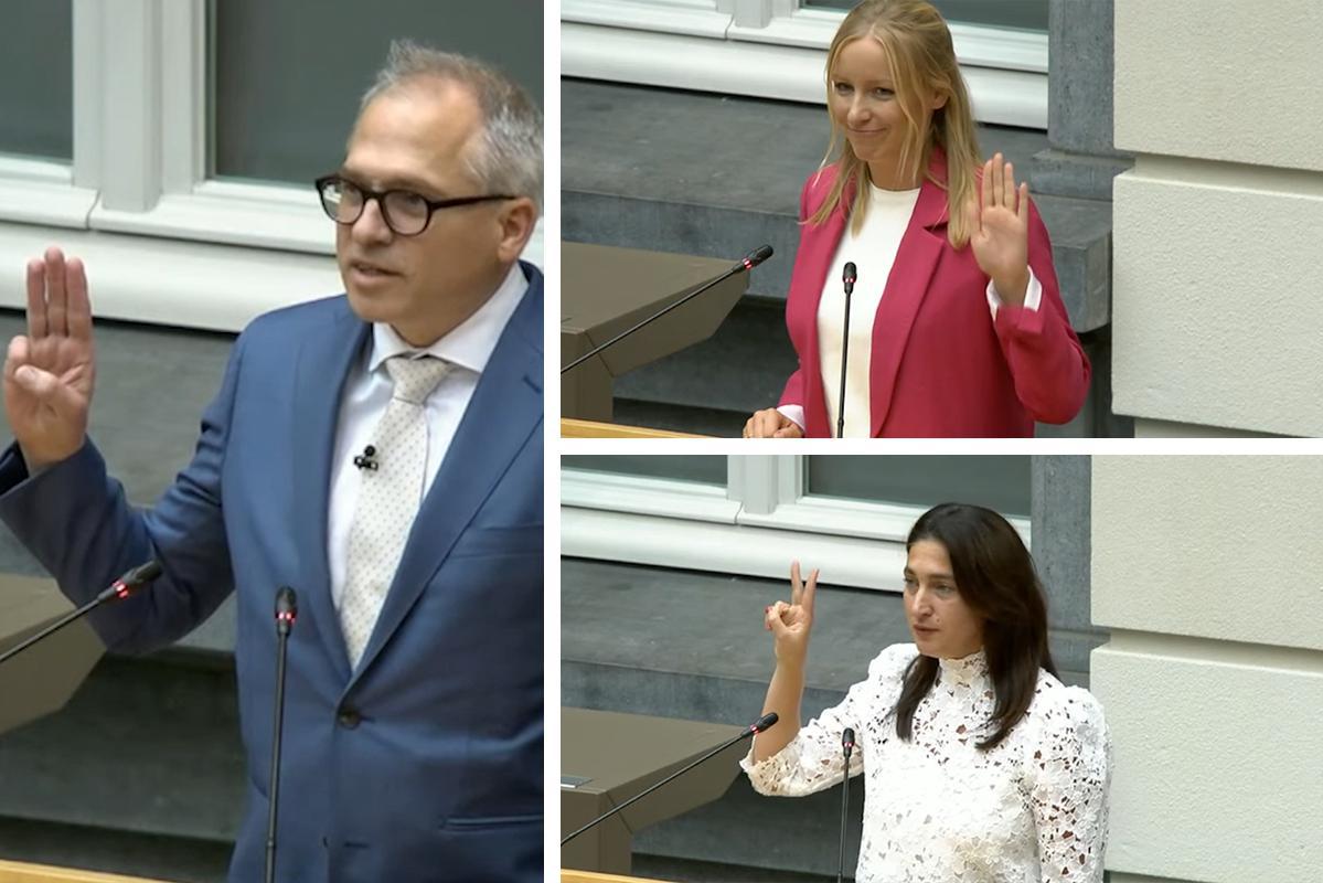 Opgestoken linkerhand, drie vingers of V-teken: drie ministers legden ...
