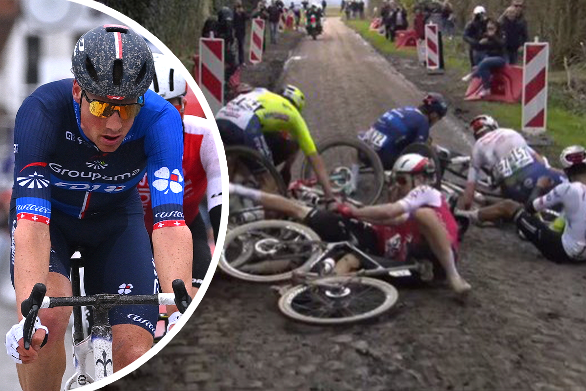 Wielerfan filmt spectaculaire val van De Lie en Küng vanop de eerste ...