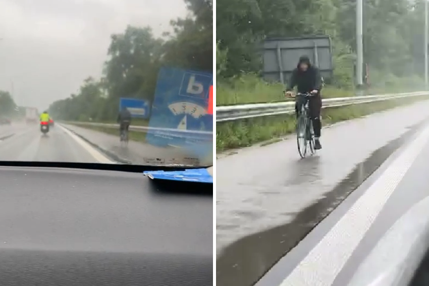 Opvallende beelden uit Mechelen: man fietst op pechstrook E19 tijdens ...
