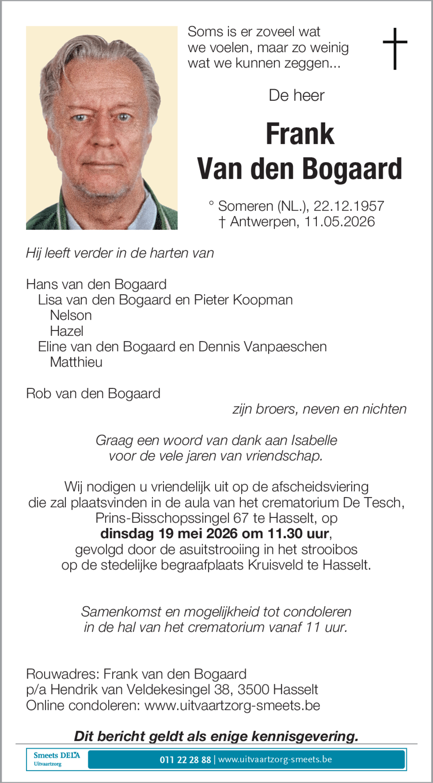 Frank Van den Bogaard, 68 jaar | GVA